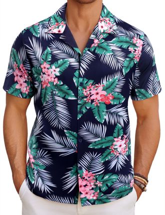 Coofandy Hawaiihemd Herren Kurzarm Sommerhemd Leicht Freizeithemd Hawaii Kurzarmhemd Strandhemd M&auml;nner Hemden Urlaub Blumen B 3XL