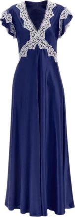 Alberta Ferretti Femme, Robes, Bleu, Taille: 42 FR Robe Maxi en Dentelle &agrave; Col en V