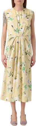 Erdem Femme, Robes, Jaune, Taille: 40 FR Robe Midi Jaune &agrave; Fleurs avec Manches &agrave; Volants