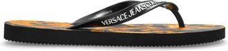 Versace Jeans Couture Femme, Chaussures, Noir, Taille: 41 EU Sandales Plates Imprim&eacute;es en Caoutchouc
