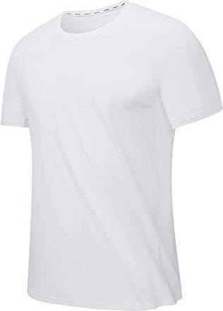 Generic Chemise dentra&icirc;nement en coton et lin pour homme - Col rond - Couleur unie - Coupe ample - Manches courtes - L&eacute;ger, blanc, 5XL