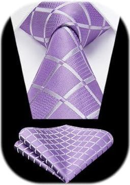 Hisdern Cravate Homme Lilas à Carreaux Élégante Formelle Classique Cravate et Pochette en Soie Mariage dAffaires Fete Cravates pour Hommes