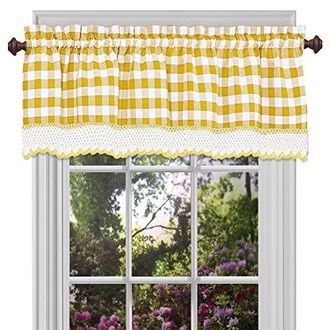 Achim Home Decor, Buffalo, Karierte Volant-Fenstervorhänge, 147 cm breit, 35,6 cm lang, gelb und weiß kariert, lichtfilternd, Landhausstil, für Schlafzimmer