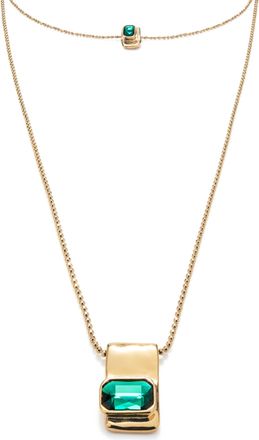 Uno De 50 Halskette | Doppelkette | aus Metalllegierung | 18K vergoldet | mit grünen Facetten-Kristallen | handgefertigter Schmuck | Hergestellt in Spanien, Ein