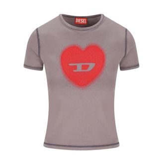 Diesel Heart Logo Rundhals-T-Shirt - - Tops - Damen - Grau - S