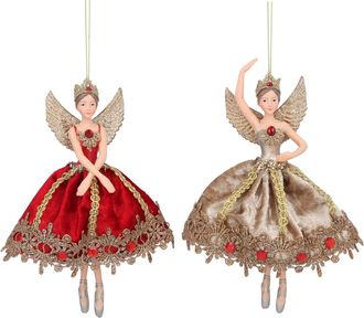 Gisela Graham Fee in Rot & Gold Stoffkleid Kunstharz 16 cm Fee Dekoration 2 Stück sortiert