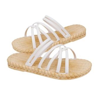 FOMIYES Sandales &agrave; Bride Tress&eacute;e en Paille pour Femme Pointure 38 Couleur Blanche Semelle Plate Antid&eacute;rapante Chaussures d&Eacute;t&eacute; L&eacute;g&egrave;res pour Plage et Tenue D&eacute;co