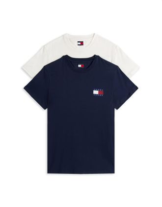 Tommy Jeans Lot de 2 t-shirts ajust&eacute;s &agrave; logo drapeau - Bleu marine et blanc-Multicolore