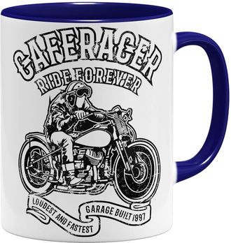 OM3 Classic-Retro-Motorcycle Motorrad Tasse - Keramik Becher - 11oz 325ml - Beidseitig Bedruckt - Dunkelblau