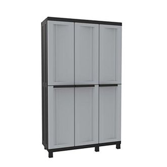 Terry Twist Black 102a, Armoire à 3 portes Multifonction, Armoire à Balaisavec Compartiments Séparés, pour Intérieur et Extérieur Couvert, 102x39x170 cm