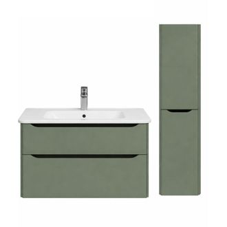 Vitra Meuble vasque suspendu Vitra Sento Round 120cm Vert mat + Colonne version droite