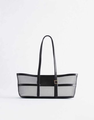 & Other Stories sac cabas bandouli&egrave;re en cuir et mesh noir