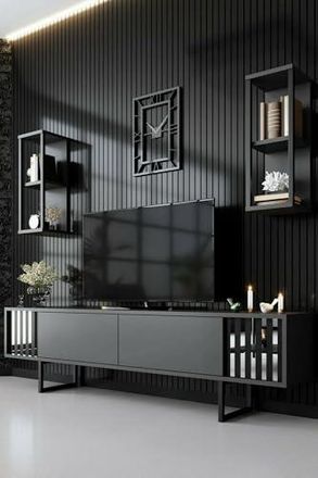 Dmora TV-Schrank Ananke 180x30x48 cm Schwarz 5 Einlegeb&ouml;den