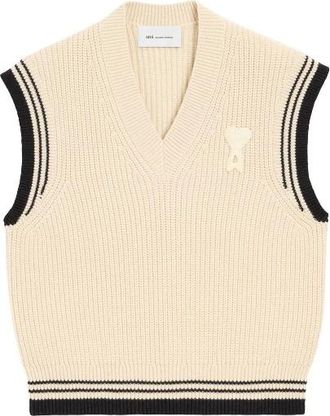 Ami Femme, Pulls, Beige, Taille: 40 FR Pull sans Manches Col en V