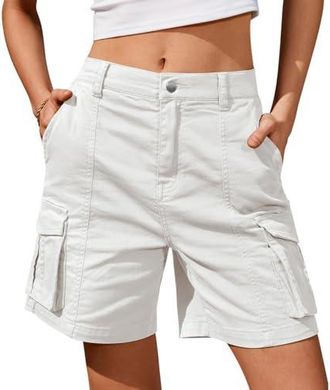 Minetom Bermuda Femme Cargo Shorts Jambe Large Confortable Taille Haute Été Solide Chino Capri Short avec Poches Pantalon Court Décontracté A Blanc XXL