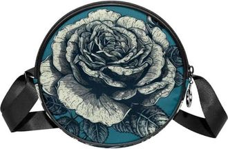Generic Sac &agrave; bandouli&egrave;re Circle pour femme, petit sac &agrave; bandouli&egrave;re bleu noir rose avec fermeture &eacute;clair, bretelles r&eacute;glables, sac &agrave; main rond d&eacute;contract&eacute; po