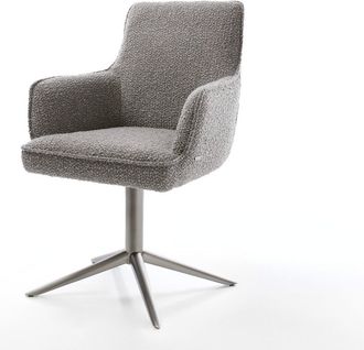 DELIFE Drehstuhl Heira-Flex mit Armlehnen Bouclé Silbergrau Fußkreuz Graphit 360° drehbar Wippfunktion Taschenfederkern, Esszimmerstühle