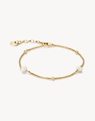 Thomas Sabo bracelet avec perles et zirconias blancs en or jaune, blanc-Dor&eacute;