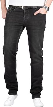 Alessandro Salvarini Jean stretch pour homme Coupe droite - 98 % coton, 5 poches, boutonni&egrave;re, pantalon long, Noir, 31W x 32L