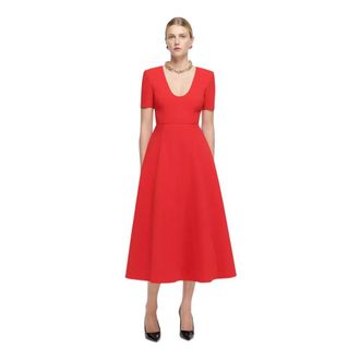 Roland Mouret Femme, Robes, Rouge, Taille: 40 FR Robe midi rouge à encolure en U