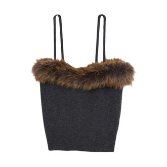 Marc Jacobs &Auml;rmelloses Top mit Kunstpelzfutter - - Tops - Damen - Grau - S