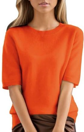 Generic Haut classique &agrave; col rond et manches courtes en tricot doux extensible l&eacute;ger pour femme Style d&eacute;contract&eacute;, rose gold, XXL