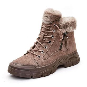 Generic JJDFW Chaussures dhiver pour femme Bottes de neige Semelle &eacute;paisse Cuir peluche chaud Bottines antid&eacute;rapantes Grande taille, marron, 37 1/3 EU
