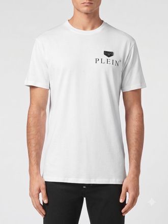 Philipp Plein T-shirt &agrave; col ras du cou en pur coton avec logo contrastant sur la poitrine
