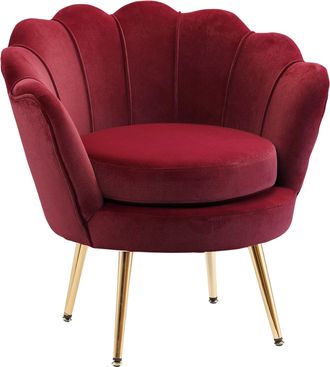 HOMCOM Sessel für Wohnzimmer, Sessel, Samt, Muschelsessel mit goldfarbenen Metallbeinen, für Schlafzimmer, 76 x 67 x 74 cm, Rot