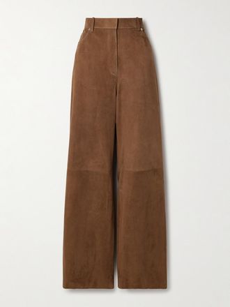 Loewe Pantalon Large Taille Haute En Daim - Marron