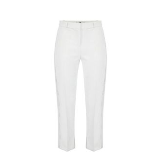 Elisabetta Franchi Femme, Pantalons, Blanc, Taille: 38 FR Pantalon l&eacute;ger en cr&ecirc;pe avec d&eacute;tails de smoking