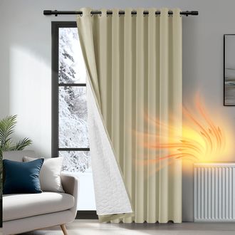 Deconovo Thermovorhang K&auml;lteschutz, Gardinen mit &Ouml;sen gegen K&auml;lte, W&auml;rmeisolierend Vorhang Verdunkelung Wohnzimmer, 245x280cm(H&ouml;hexBreite), Beige, 1 St&uuml;ck