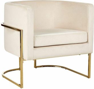 Beliani Sessel Hellbeige Polsterbezug aus Samtstoff mit Metallgestell in Gold Halbrunde Form Glamour&ouml;ser Edler Stil