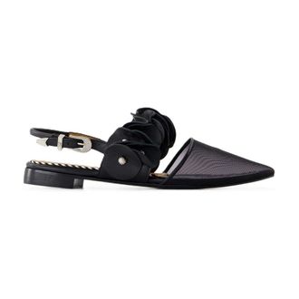 Toga Archives Womens Ruffled Leather Slingback Black Flats