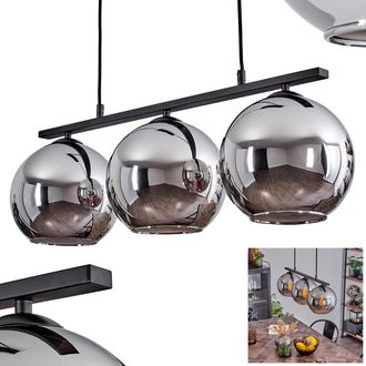 HOFSTEIN Pendelleuchte Koyoto, H&auml;ngelampe aus Metall/Glas in Schwarz/Chromfarben, H&auml;ngeleuchte im Retro/Vintage-Design mit Glasschirmen (&Oslash; 20 cm), 3-flammig, H