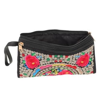 Frcolor Pochette Ethnique Brod&eacute;e &agrave; Motif Rose Paquet Boh&egrave;me Compact et Spacieux en Tissu Solide Paquet &agrave; Main Femme pour Mariage Soir&eacute;e F&ecirc;tes et Usage Quotidi