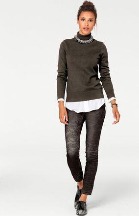 Heine Rollkragenpullover HEINE Rollkragen-Pullover, Damen, Gr. 36, gr&uuml;n (oliv), 100% Baumwolle, unifarben, Pullover Rollkragenpullover, Topseller