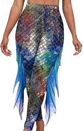 Ocean Plus Leggings pour Femmes avec Impression Numérique Pantalon Imprimé Pantalon Sirène (S, Écailles de Poisson Bleu-Vert)