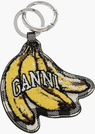 Ganni Houndstooth Pattern Keyring with Embossed Banana Detail size Unica