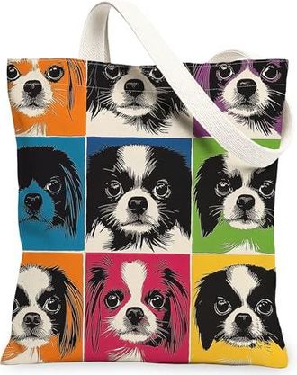 Generic Pop Art Sac fourre-tout en toile motif chien menton japonais 33 x 38,1 cm, motif chiot abstrait amusant et amusant pour femme, animal de compagnie, pe