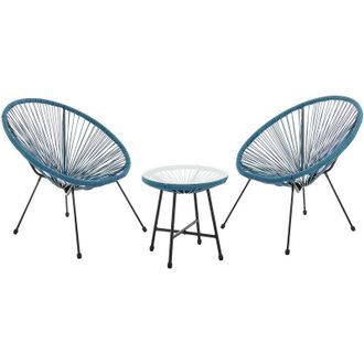SVITA Bali Balkon Möbel Set Lounge Garnitur Relax Egg-Chair Flecht-Design Blau - Svita
