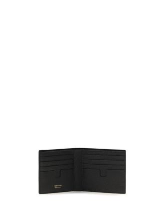 Tom Ford Mens Bifold Wallet Black Pebbled Calf Leather Umbrellas