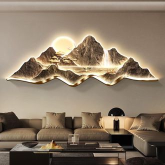 Generic 3D Wanddeko Wandskulpturen-Kunst Mit LED Moderne Wandkunst Chinesische Kreative Landschaftsbildwand for Eingangsbereich Zuhause, Wohnzimmer, Arbeitszi