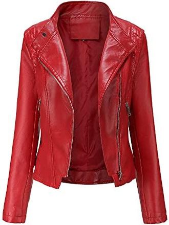 Dissa Veste Cuir Femme Fermeture &eacute;clair Veste Motard Similicuir Slim Revers Court Veste,XL,C5087N