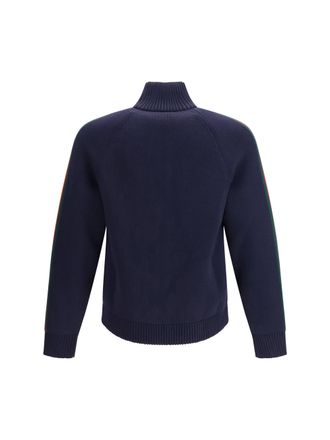 Gucci Web-Trimmed Wool Knit Jacket - Navy