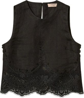 Twinset Femme, Blouses et Chemises, Noir, Taille: 38 FR Haut avec D&eacute;tails en Dentelle