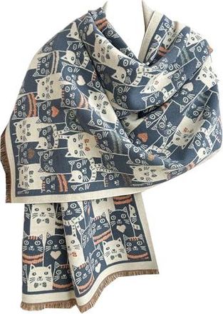 GFM Ch&acirc;le en cachemire avec imprim&eacute; chats pour femme, style pashmina, pour automne-hiver (CTSHL1), L