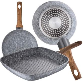 San Ignacio Set mit 2 Pfannen 18/22 und Grillpfanne 28 x 28 cm, Daimiel, geschmiedetes Aluminium, Induktion, mehrfarbig