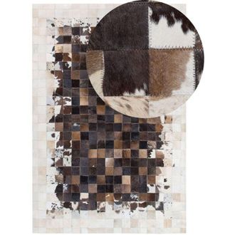 Beliani Beliani - Teppich Braun mit Beige 140 x 200 cm aus Leder Patchwork Rechteckig Modern