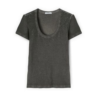 Motivi T-Shirt mit Strassverzierung - - Tops - Damen - Grau - XS